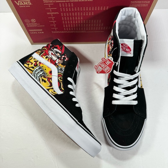 Vans | Shoes | Vans Sk8hi Santa Flame Black White Red Yellow Sneakers ...